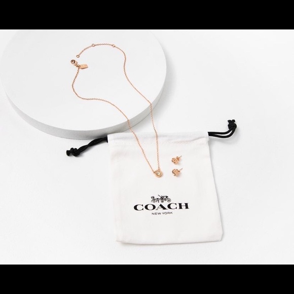 Coach | Jewelry | Coach Open Circle Necklace And Tea Rose Stud Set ...